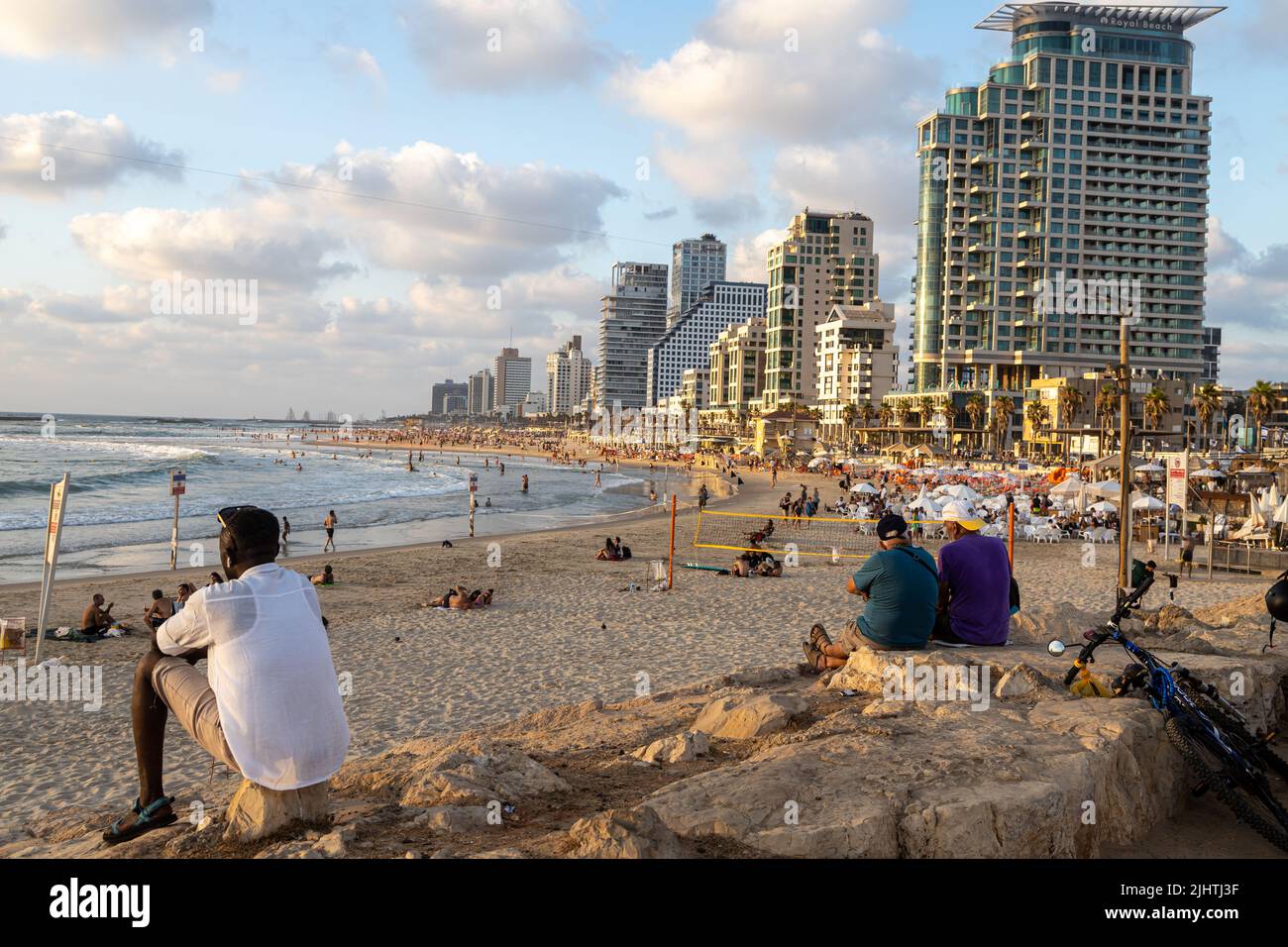 Tel-Aviv, Israel - 20.07.2022, skyline and sand beaches of Tel Aviv ...