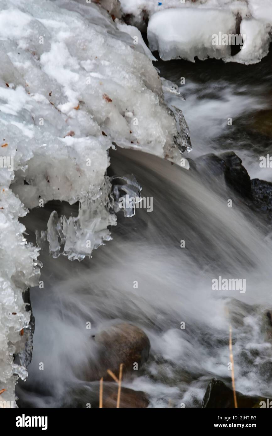 water flowing from the frozen ice Stock Photo - Alamy