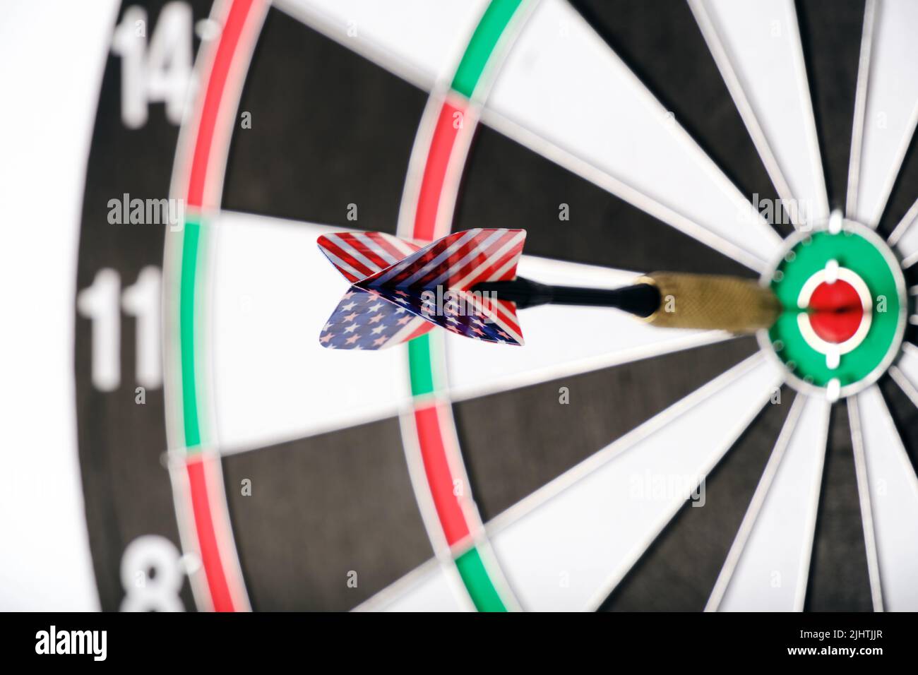 Dart with flag United States America on plumage hitting exactly on ...