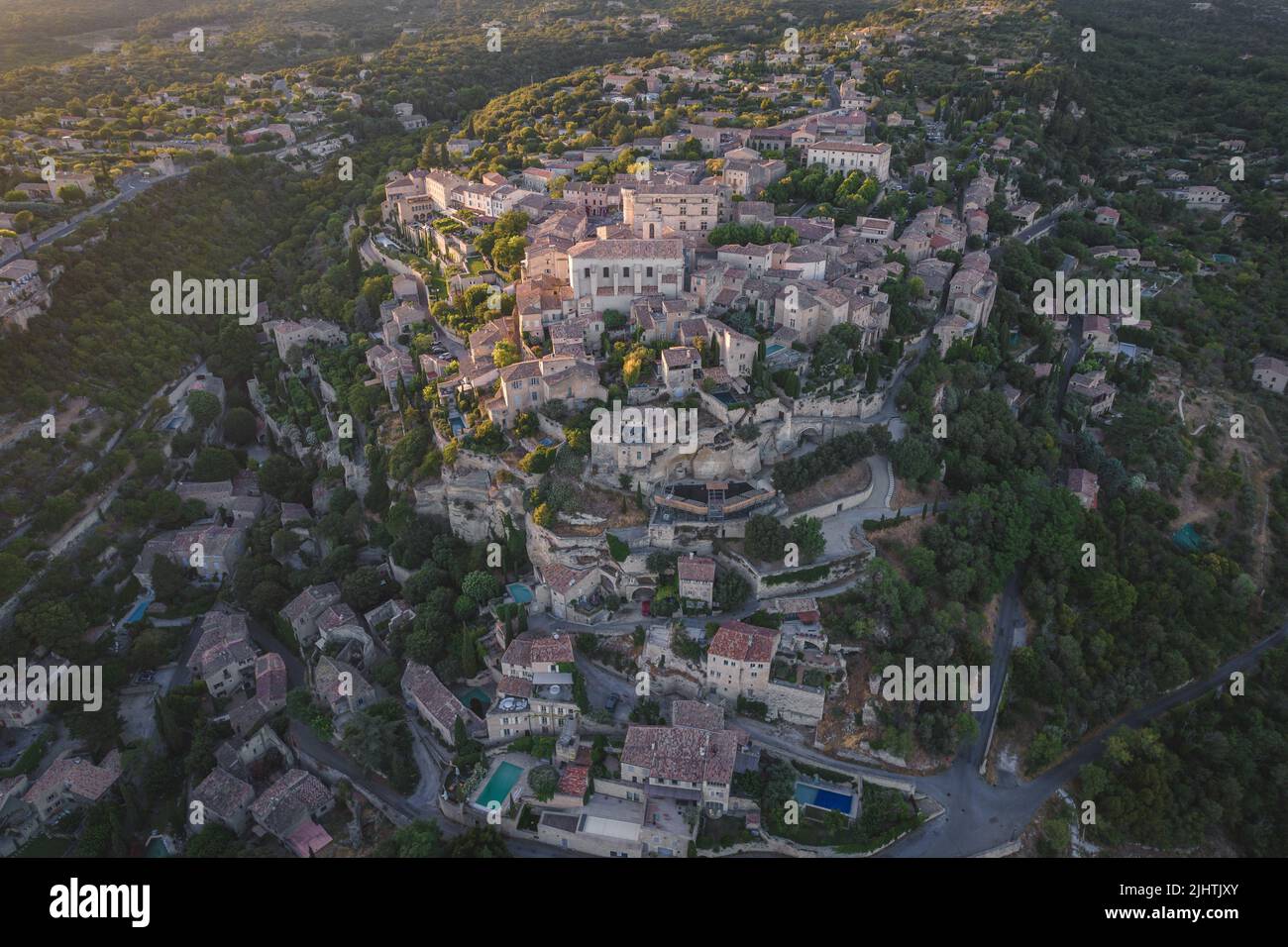 Aerial View of Gordes Village at sunset, Provence, France Stock Photo ...