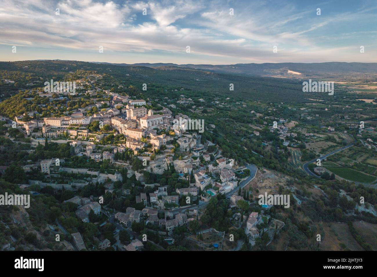 Aerial View of Gordes Village at sunset, Provence, France Stock Photo ...