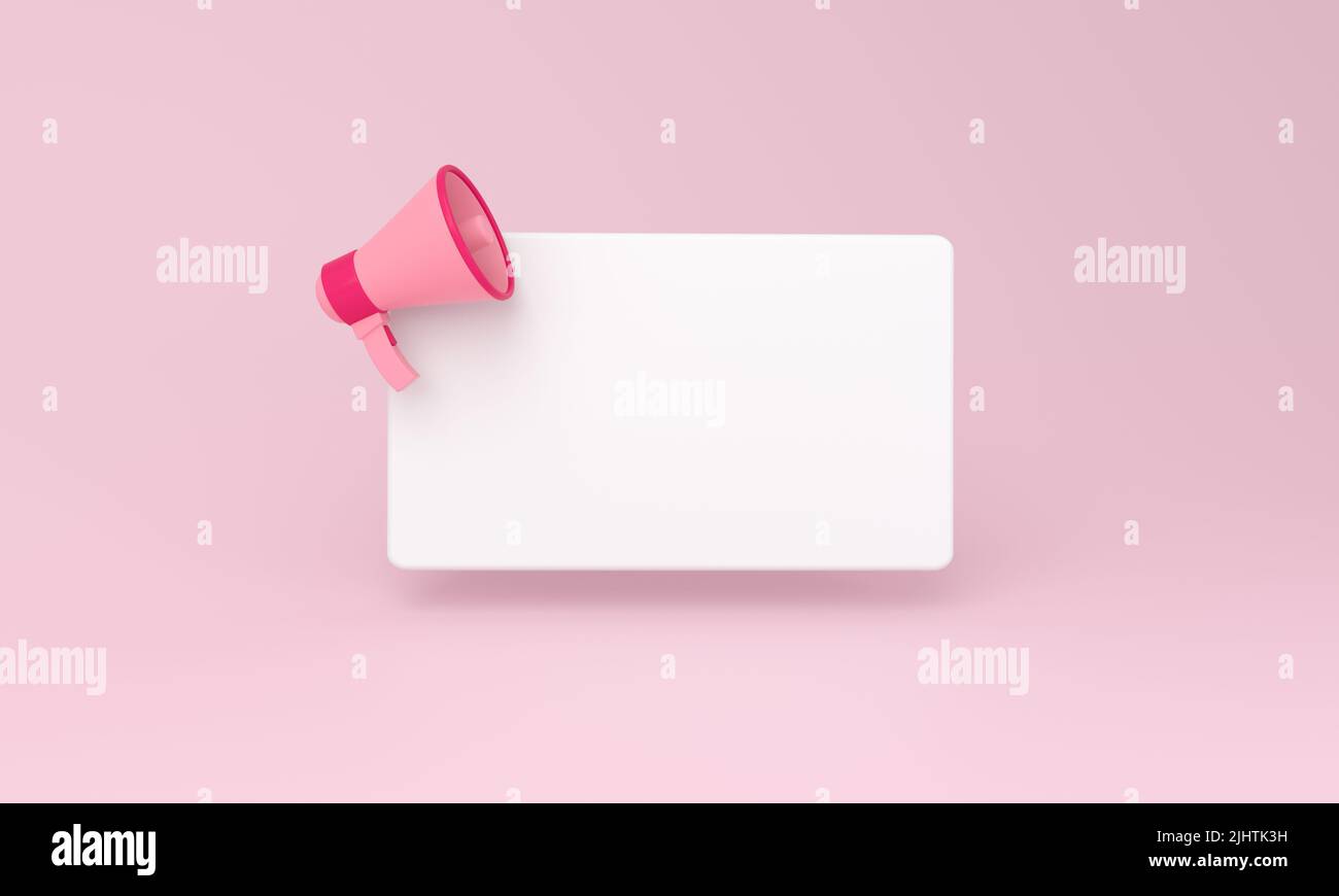 Empty reminder pop up and megaphone icon on pink background. 3D ...