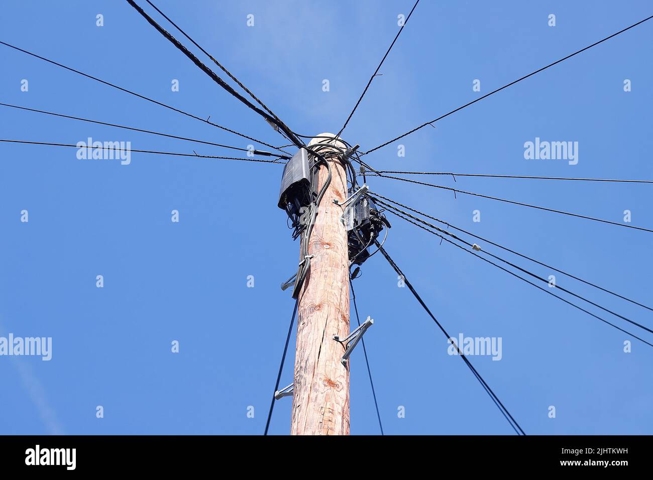 A telegraph pole with telephone wires Stock Photo - Alamy