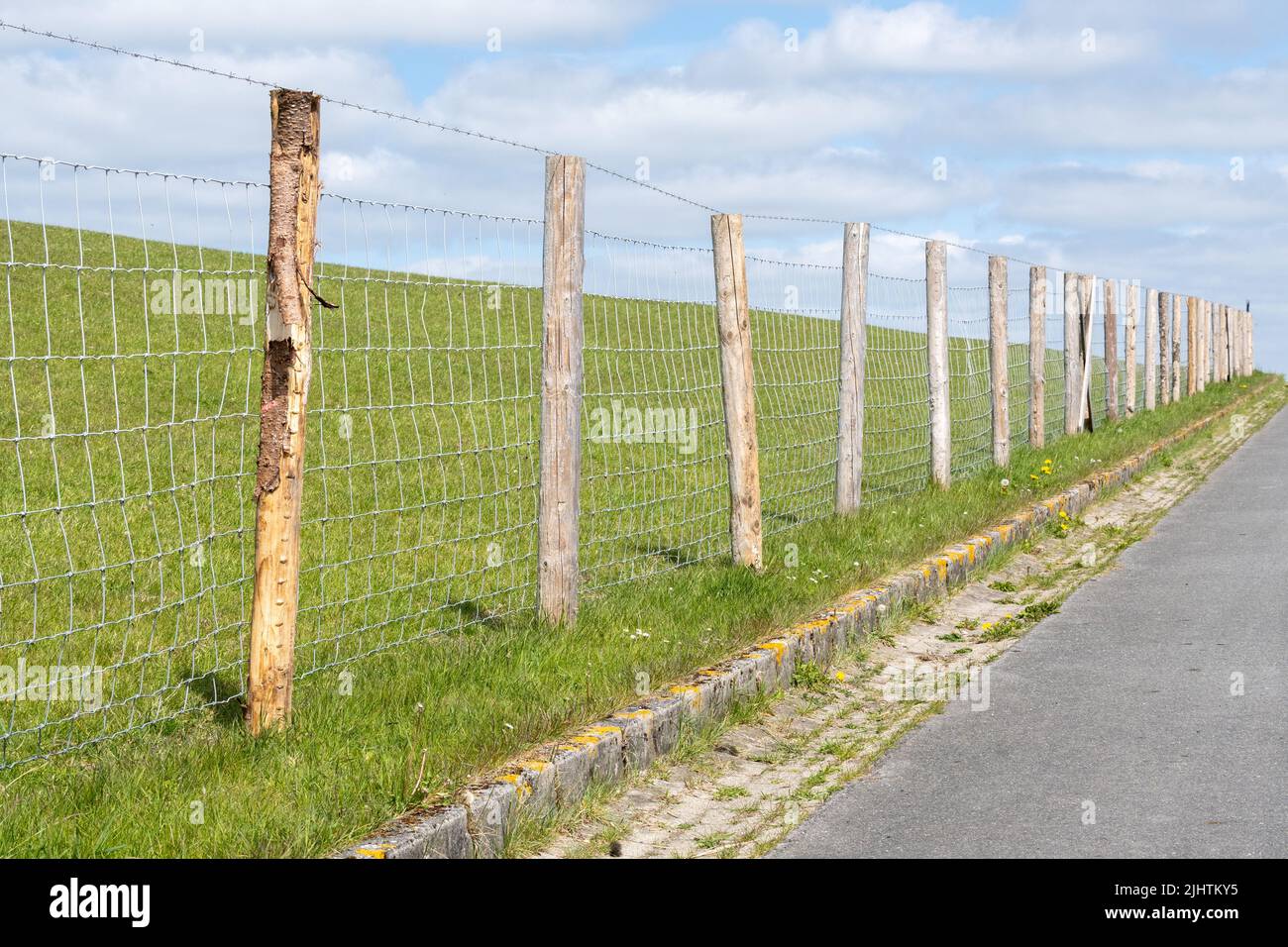 A ring lock fence for farms on a grassy background Stock Photo - Alamy