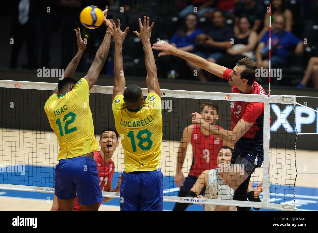 Spike of Aaron Russel (USA) during the Volleyball Intenationals ...