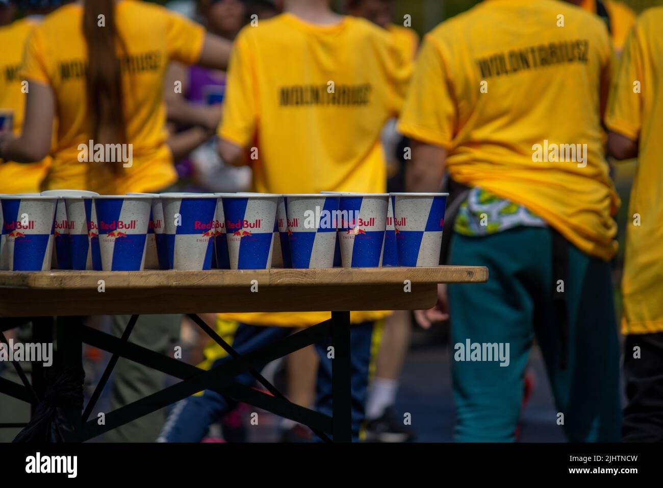 The Red Bull paper cups and participants of "Wings for Life World Run ...