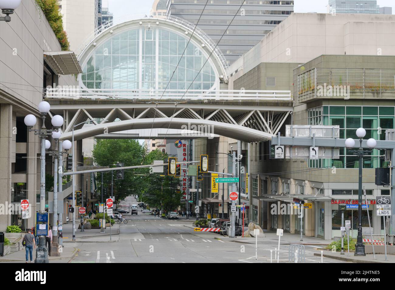 Seattle - July 17, 2022; View west along Pike Street and under the ...