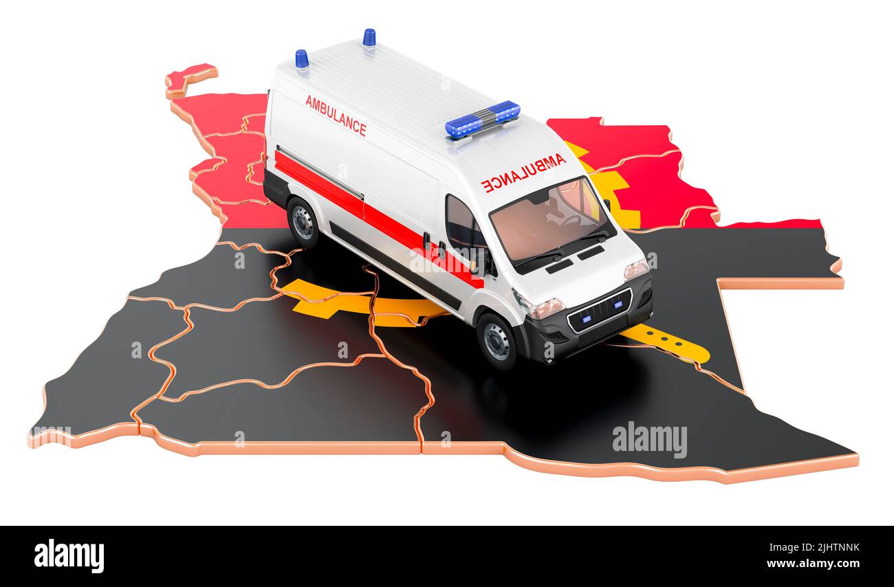 Emergency medical services in Angola. Ambulance van on the Angolan map ...