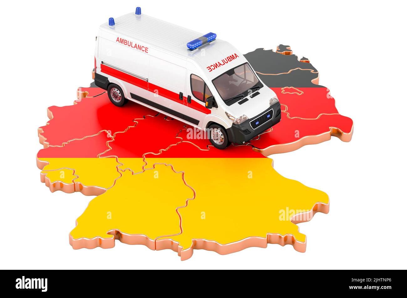 Emergency medical services in Germany. Ambulance van on the German map ...