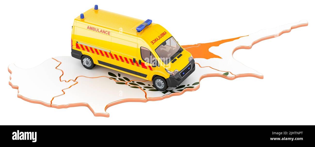 Emergency medical services in Cyprus. Ambulance van on the Cypriot map ...
