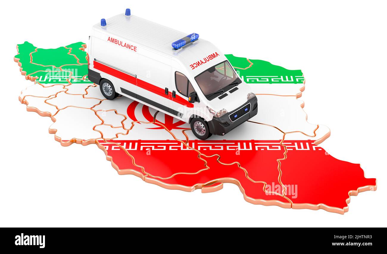 Emergency medical services in Iran. Ambulance van on the Iranian map ...