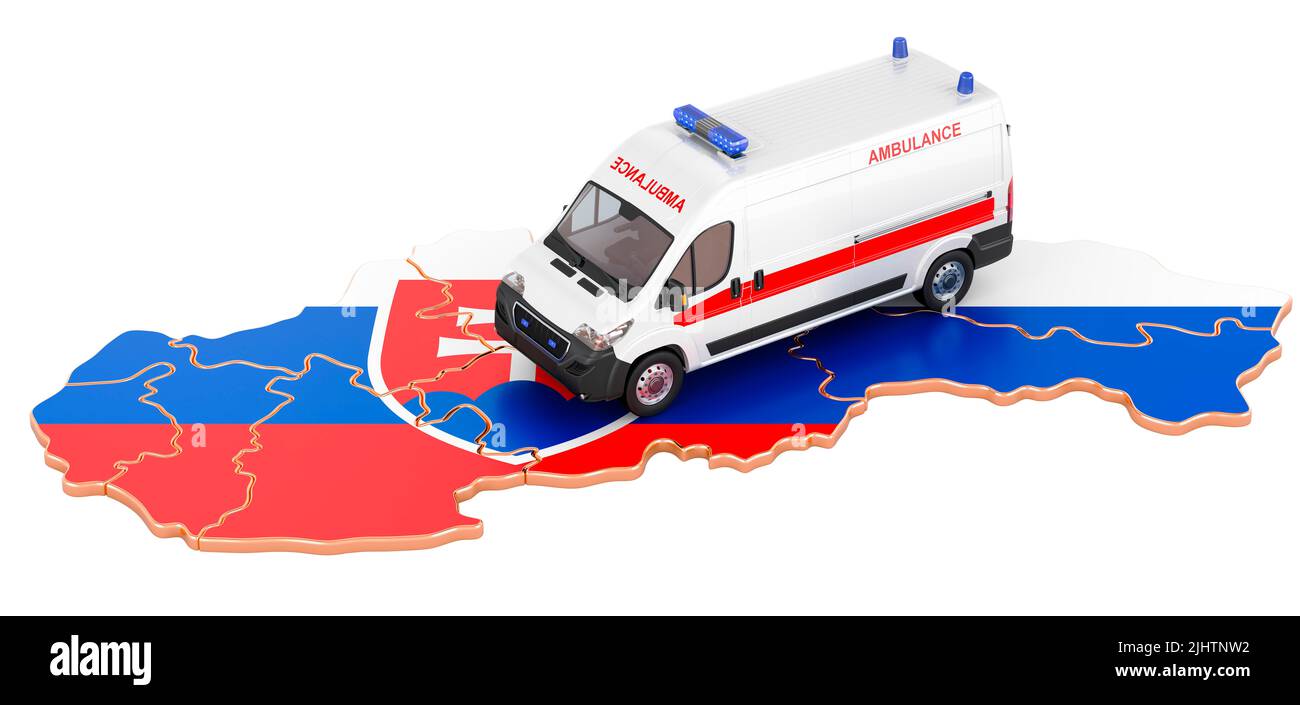 Emergency medical services in Slovakia. Ambulance van on the Slovak map ...