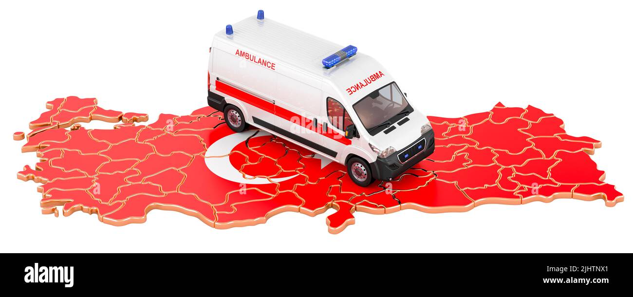 Emergency medical services in Turkey. Ambulance van on the Turkish map ...