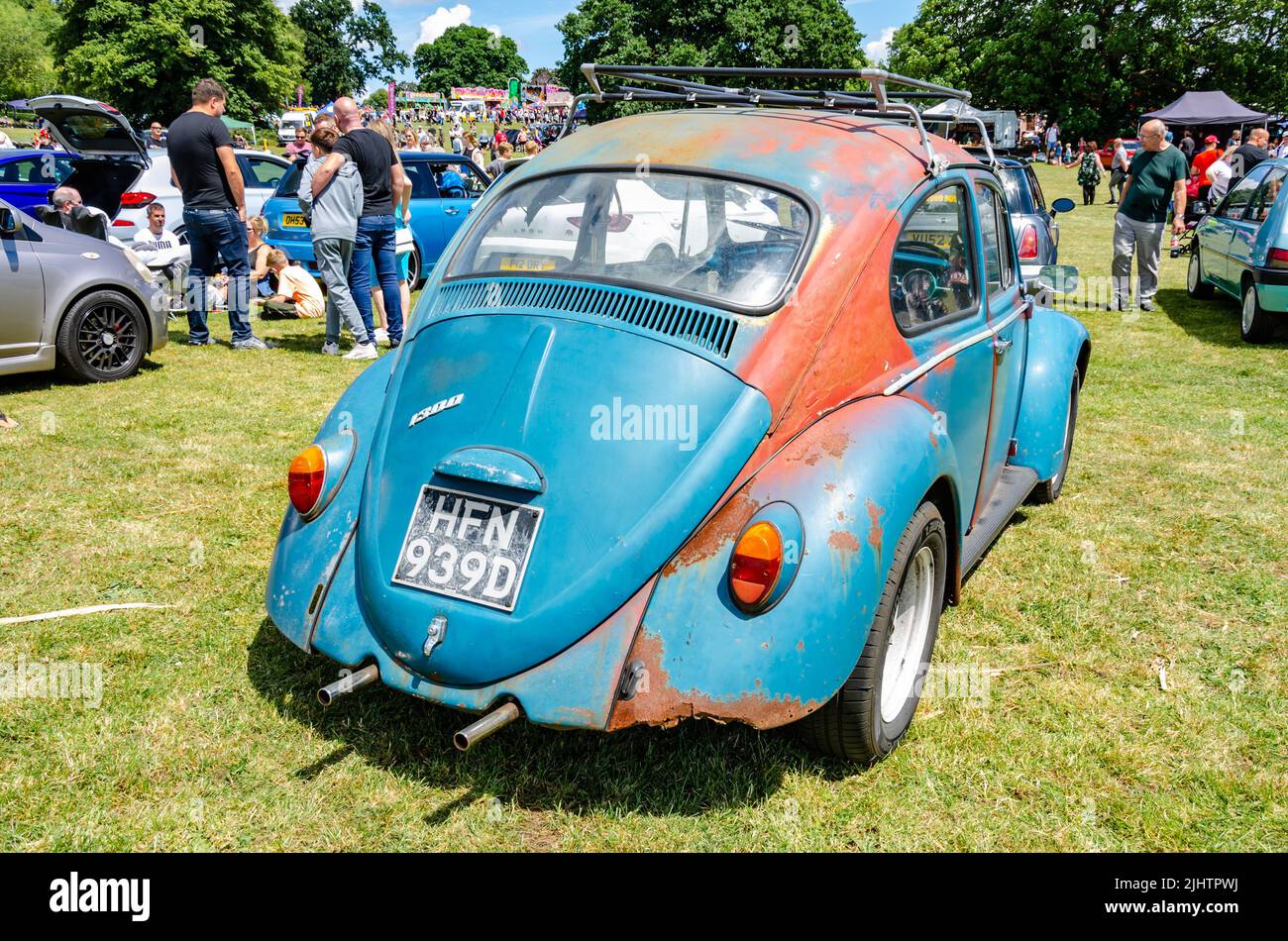 Rear view of a blue 1966 VW Beetle in need of some restoration at The ...