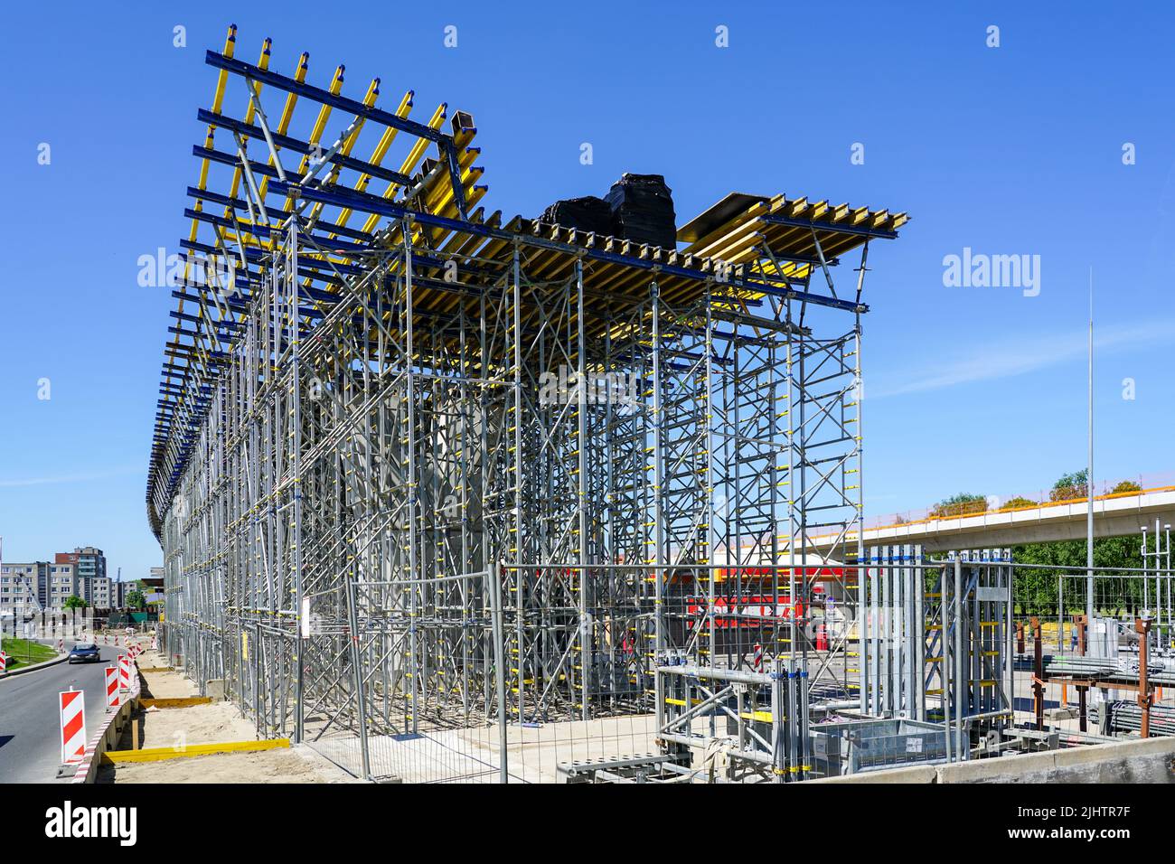 New modern road overpass bridge construction site with lots of ...
