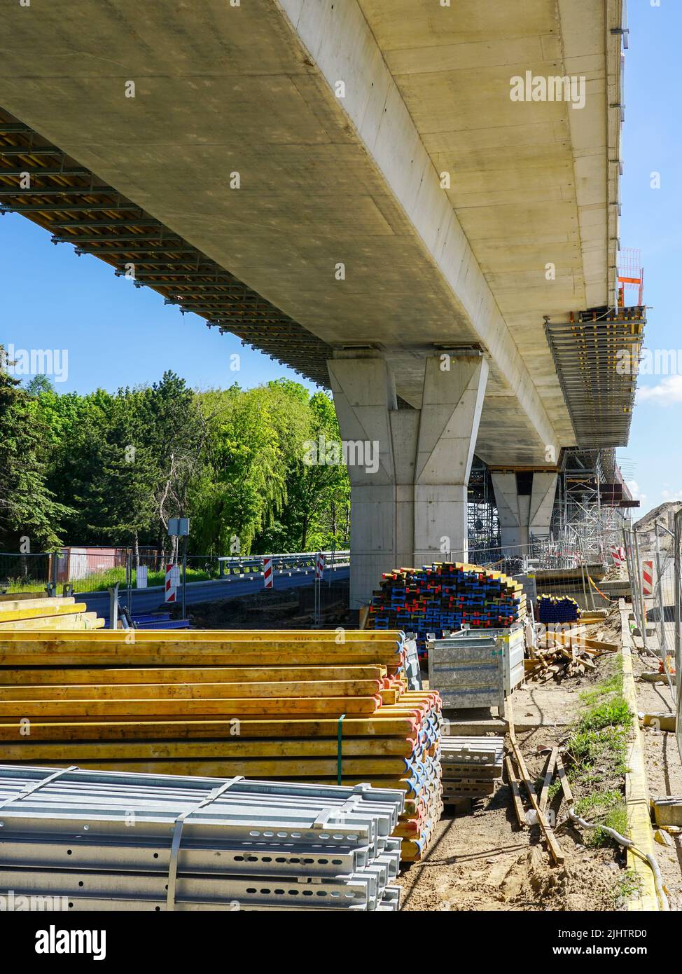 New modern road overpass bridge construction site with lots of ...