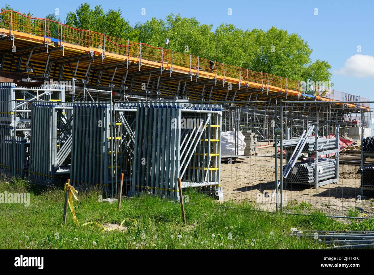 New modern road overpass bridge construction site with lots of ...