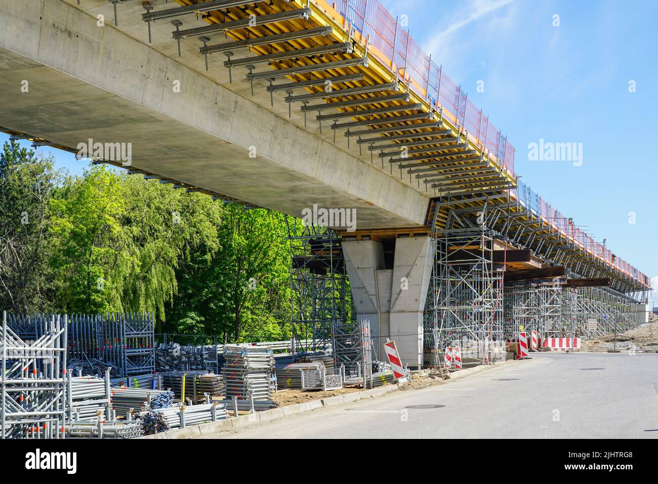 New modern road overpass bridge construction site with lots of ...
