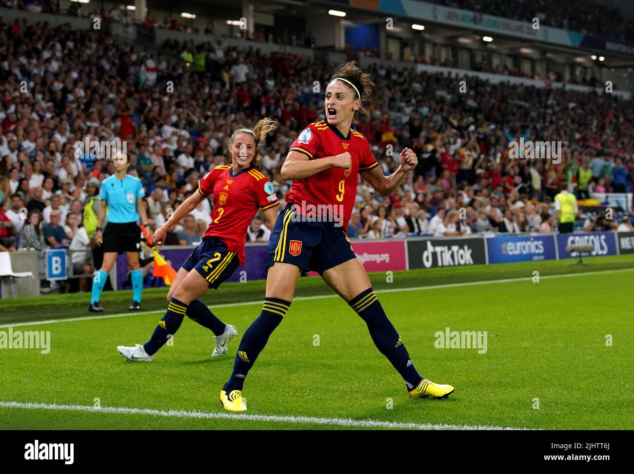 Spain's Esther Gonzalez celebrates scoring the opening goal during the ...