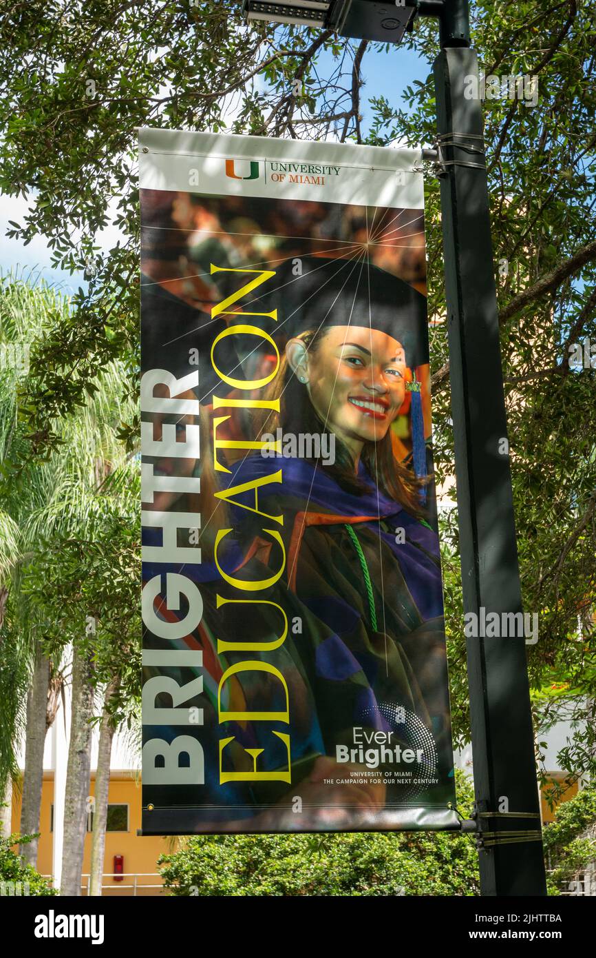 CORAL GABLES, FL, USA - JULY 2, 2022: Campus flag and banner at the ...