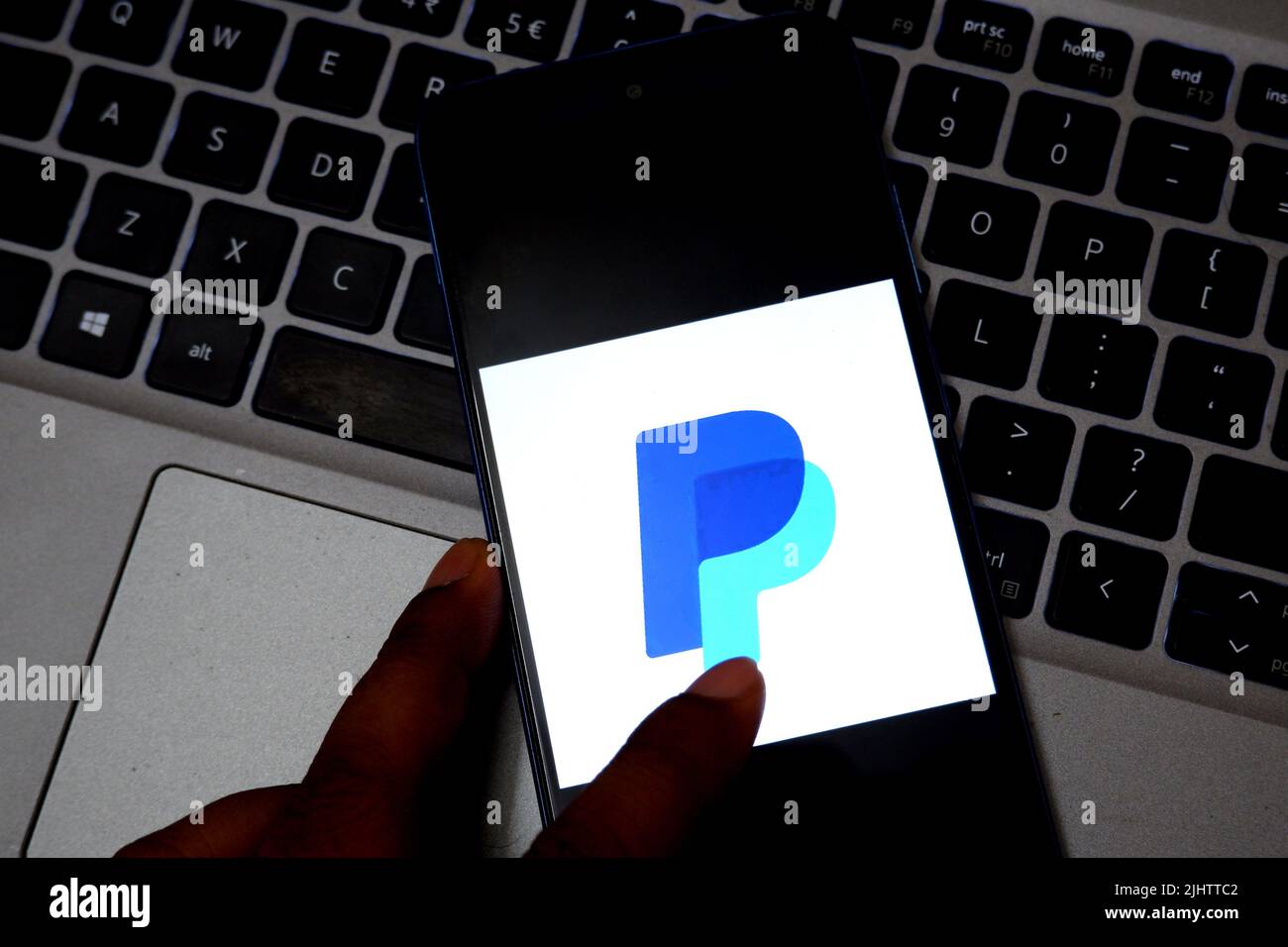 India. 19th July, 2022. In this photo illustration a Paypal logo seen ...