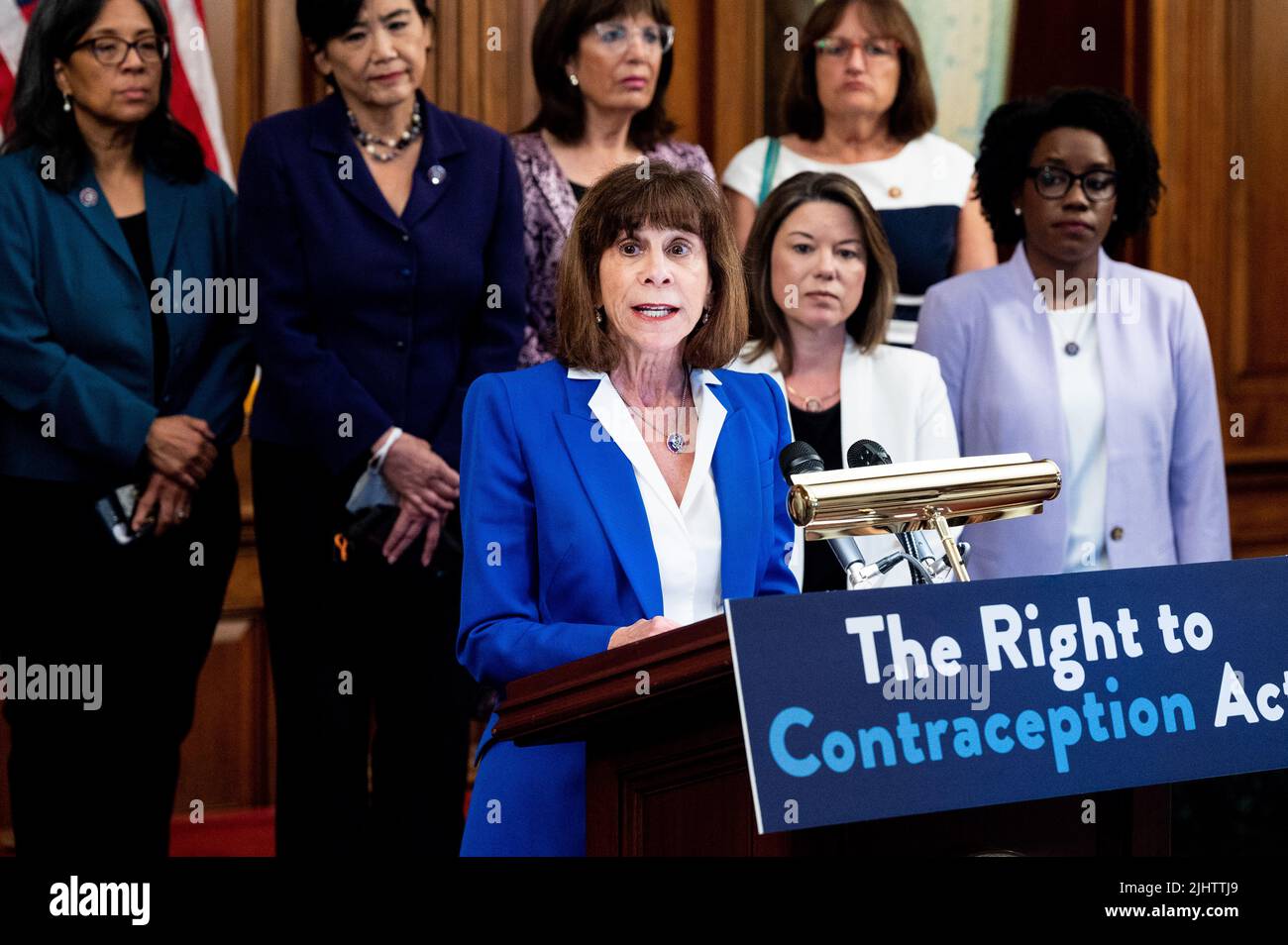 U.S. Representative Kathy Manning (D-NC) speaking at a press conference ...