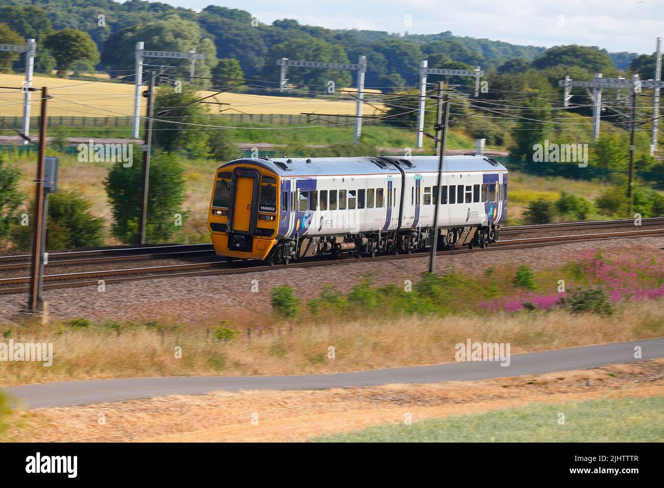 A British Rail Class 158 operated by Arriva Rail North seen here ...