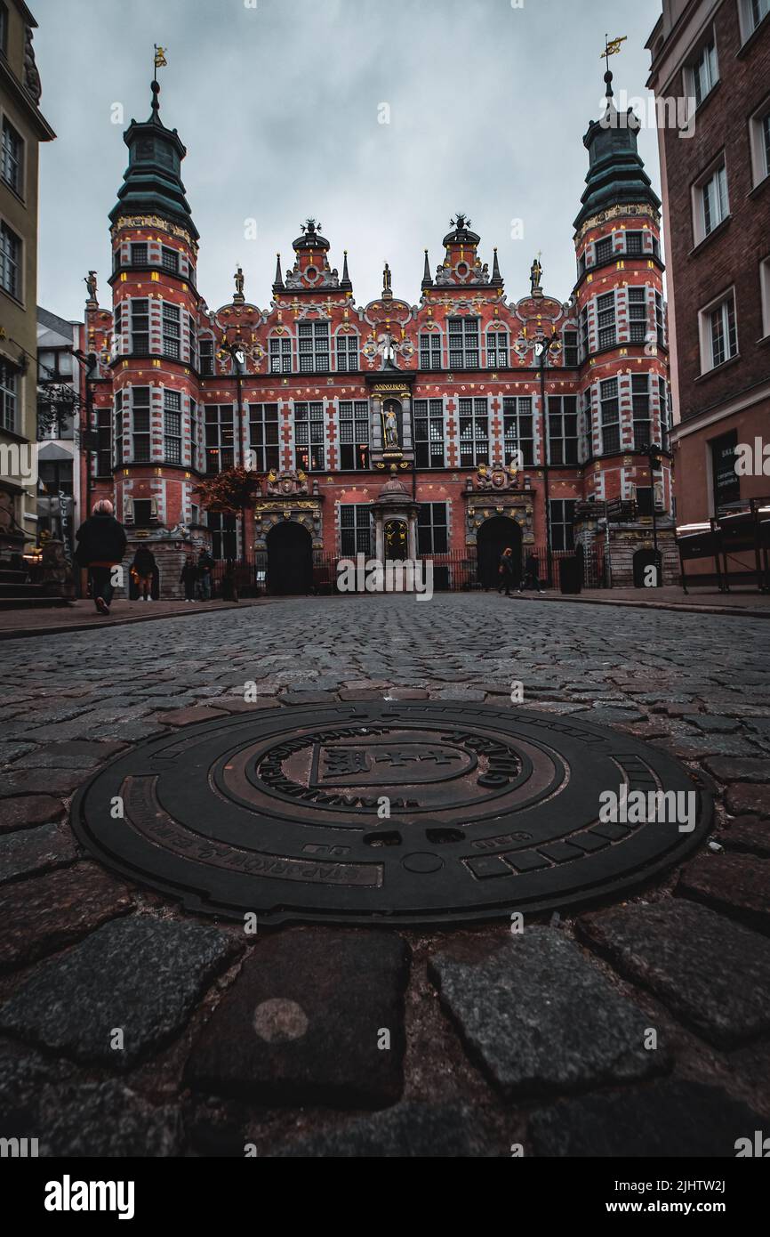 Ground perspective of The Great Armoury in old town Gdańsk, Poland ...