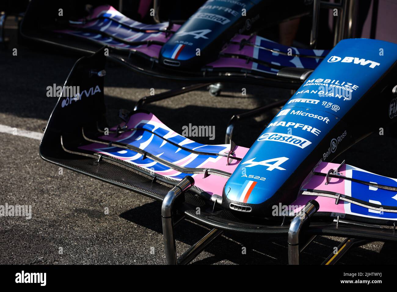 Alpine F1 Team A522, mechanical detail front wing, aileron, during the ...