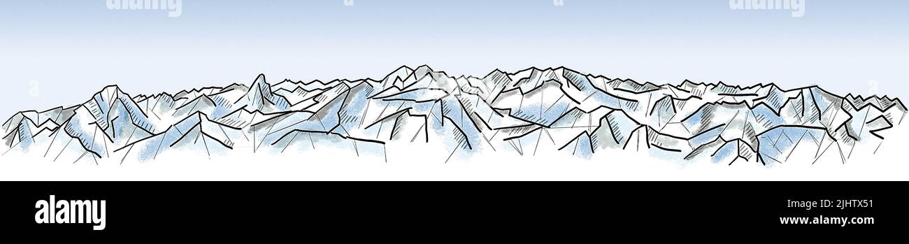 Olympic Mountain Range Drawing