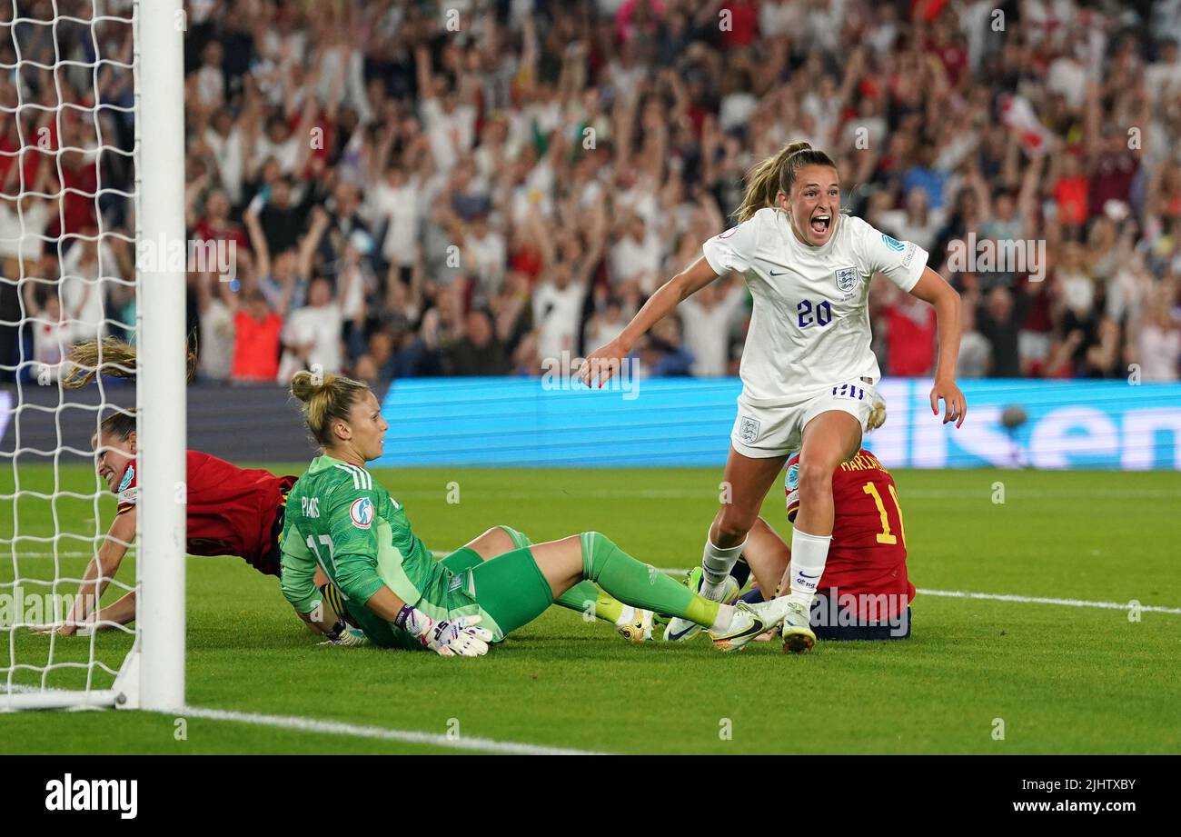 England's Ella Toone celebrates scoring their side's first goal of the ...