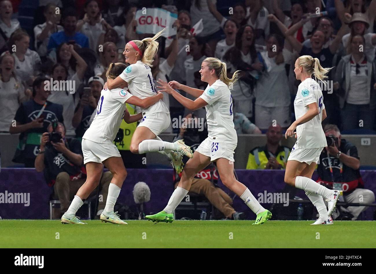 England's Ella Toone (left) celebrates after scoring the equalising ...