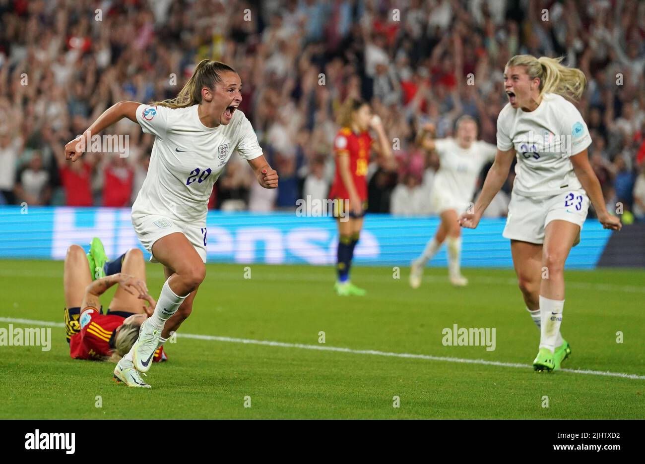 England's Ella Toone (left) celebrates scoring their side's first goal ...