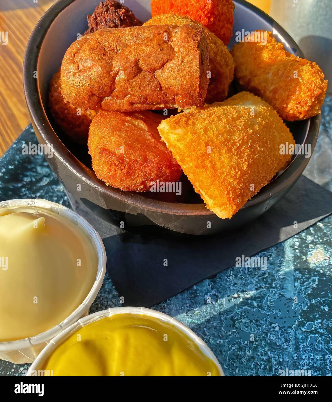 Closeup of bowl traditional typical dutch breadcrump fried meat based ...