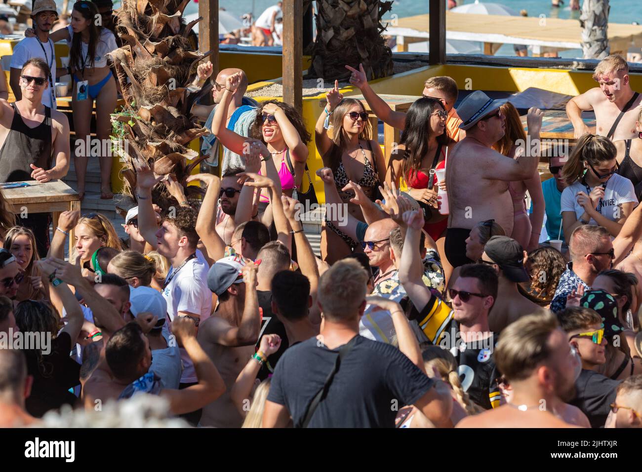 People dance and enjoy on party at Papaya Club at Zrce Beach in Novalja ...