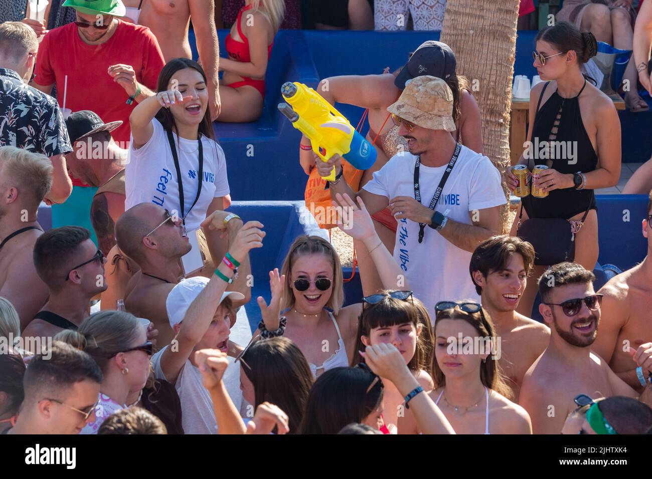 People dance and enjoy on party at Papaya Club at Zrce Beach in Novalja ...