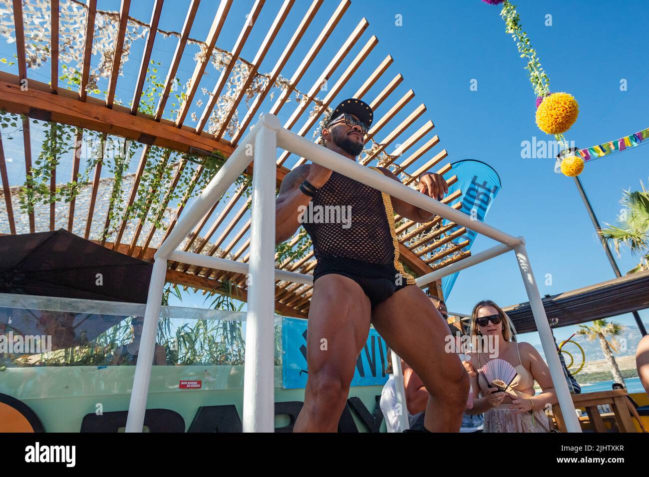 People dance and enjoy on party at Papaya Club at Zrce Beach in Novalja ...