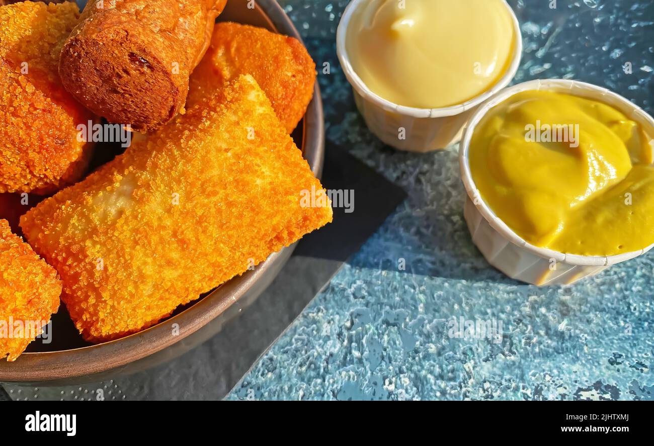 Closeup of bowl traditional typical dutch breadcrump fried meat based ...