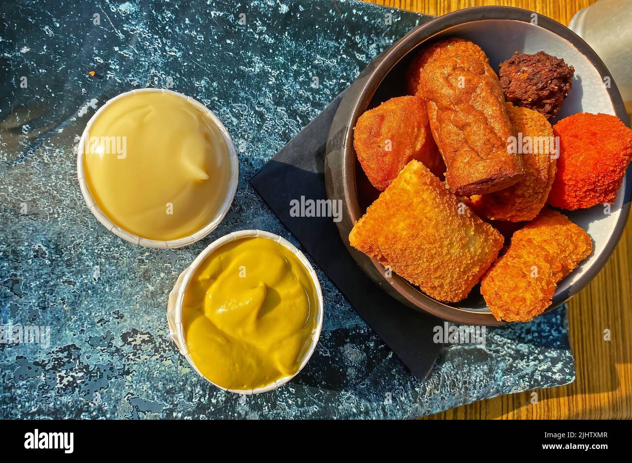 Closeup of bowl traditional typical dutch breadcrump fried meat based ...
