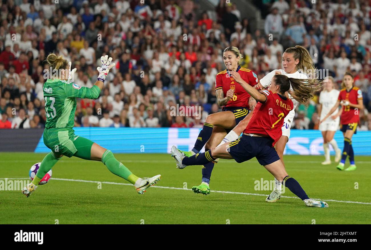 England's Ella Toone scores their side's first goal of the game during ...