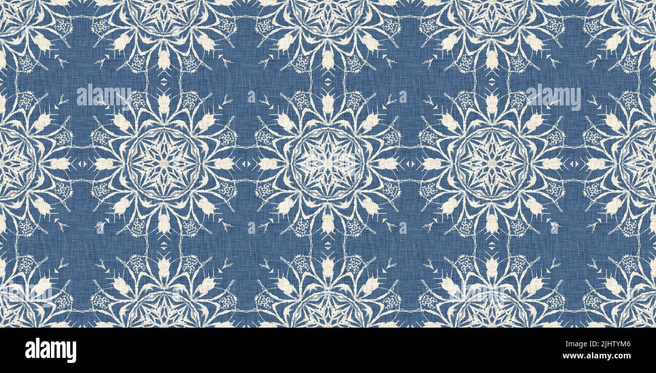 Farmhouse blue snow flake border background. Frosty damask french ...