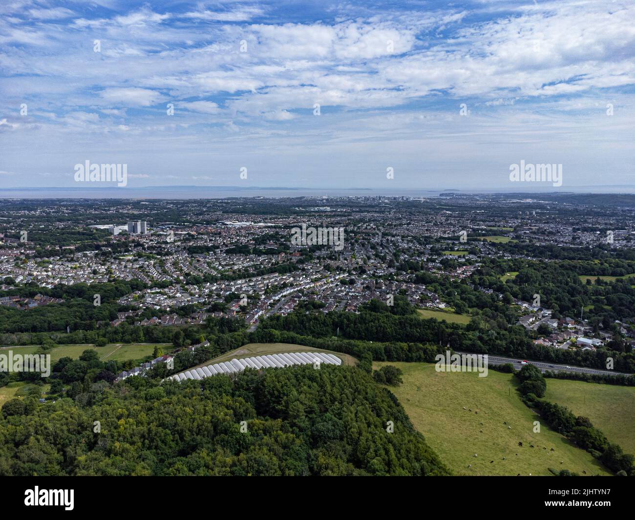 Aerial views over Rhiwbina from Coad Y Wenallt, Cardiff Stock Photo - Alamy