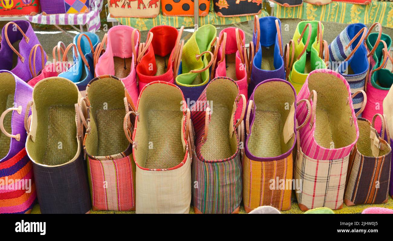 Colorful straw bags at a market in Provence,France Stock Photo - Alamy