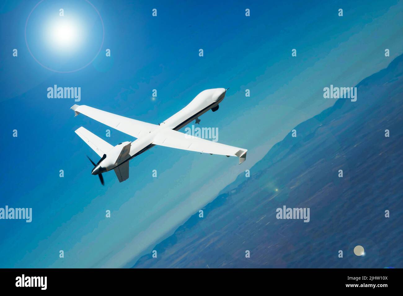 Unmanned aerial vehicle, UAV, in the sky. Elements of this image ...