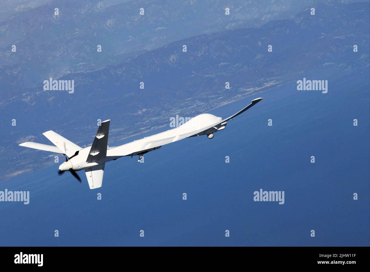 Unmanned aerial vehicle, UAV, in the sky. Elements of this image ...
