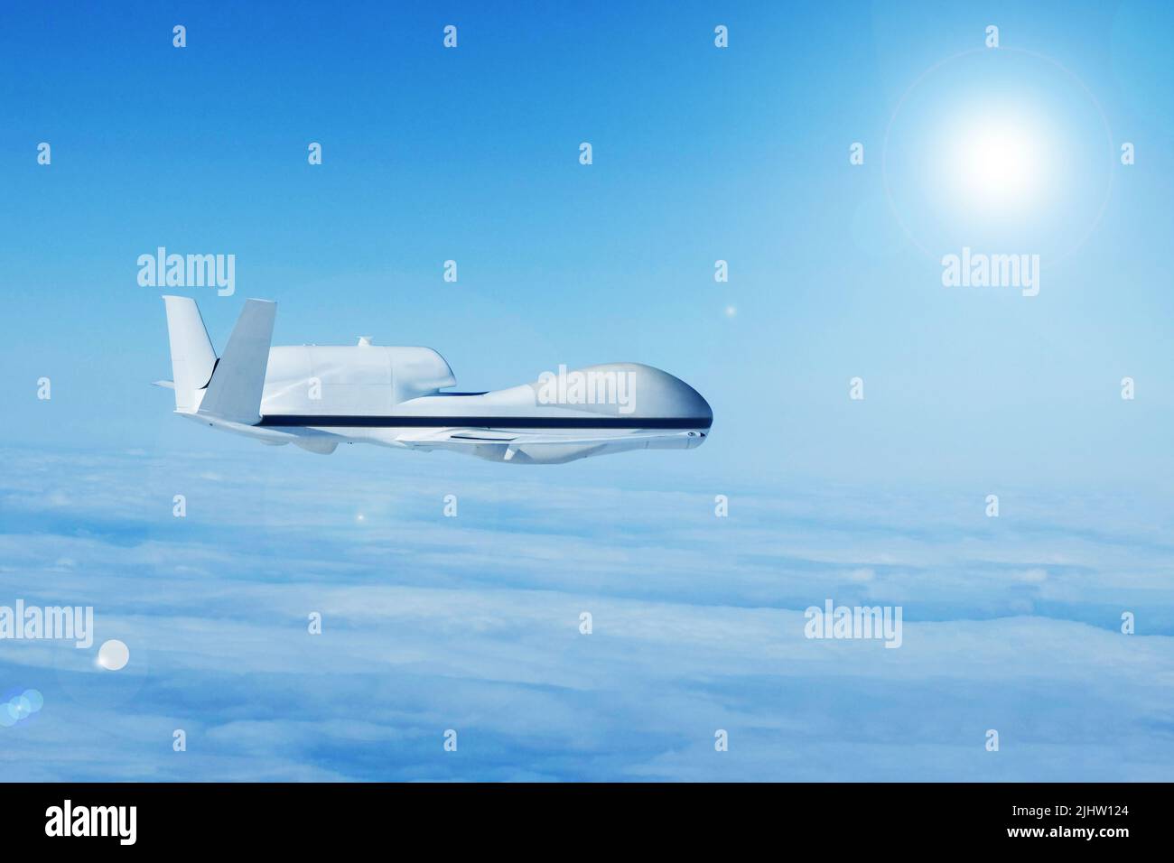 Unmanned aerial vehicle, UAV, in the sky. Elements of this image furnished by NASA. High quality ...