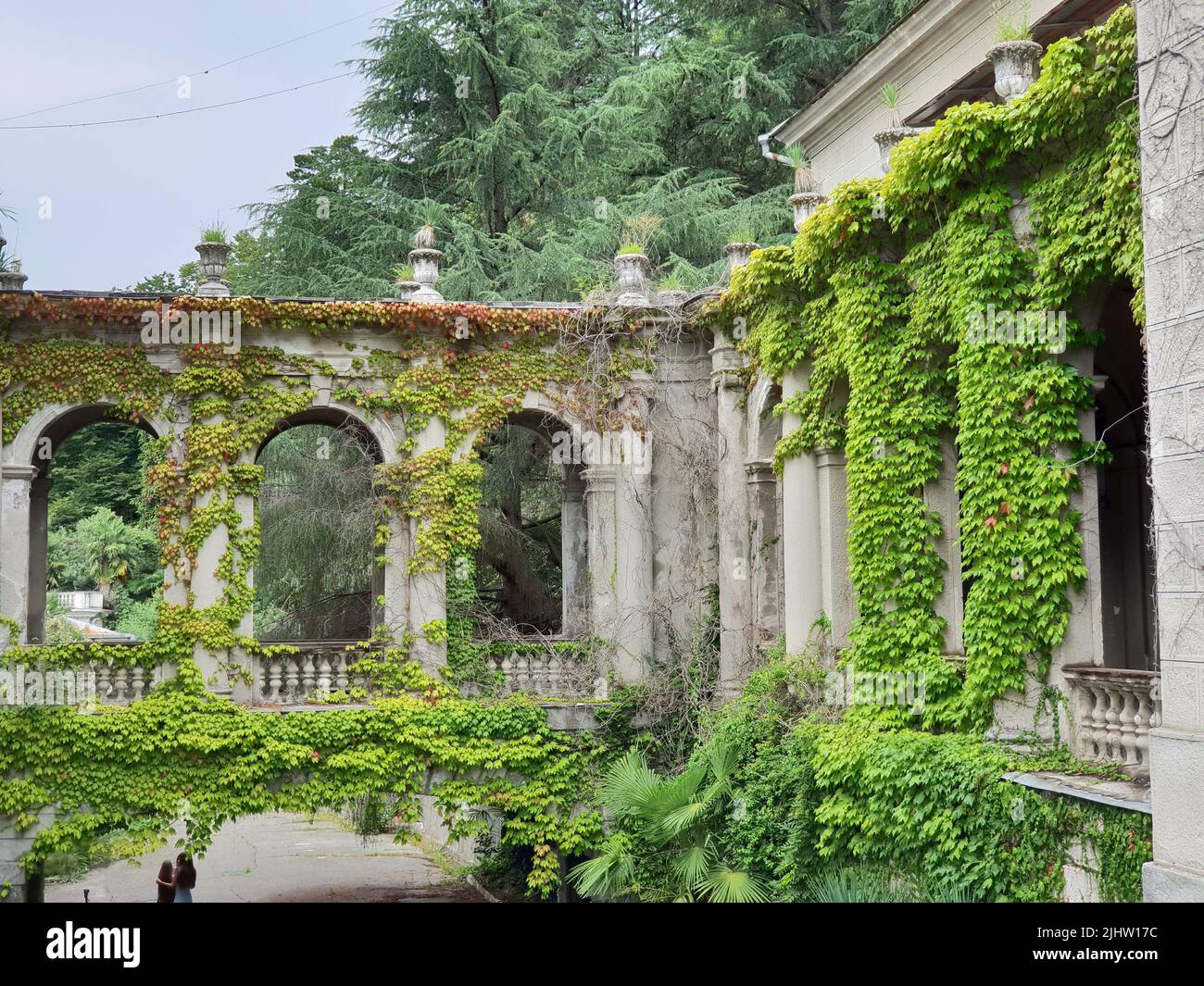 A beautiful shot of an abandoned white old-fashioned architecture ...