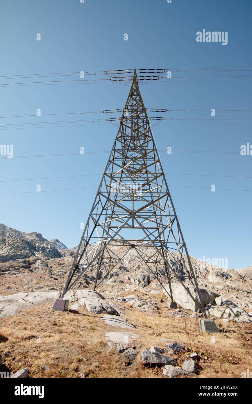 Low Angle View of High Voltage Tower and Power Lines Stock Photo - Alamy