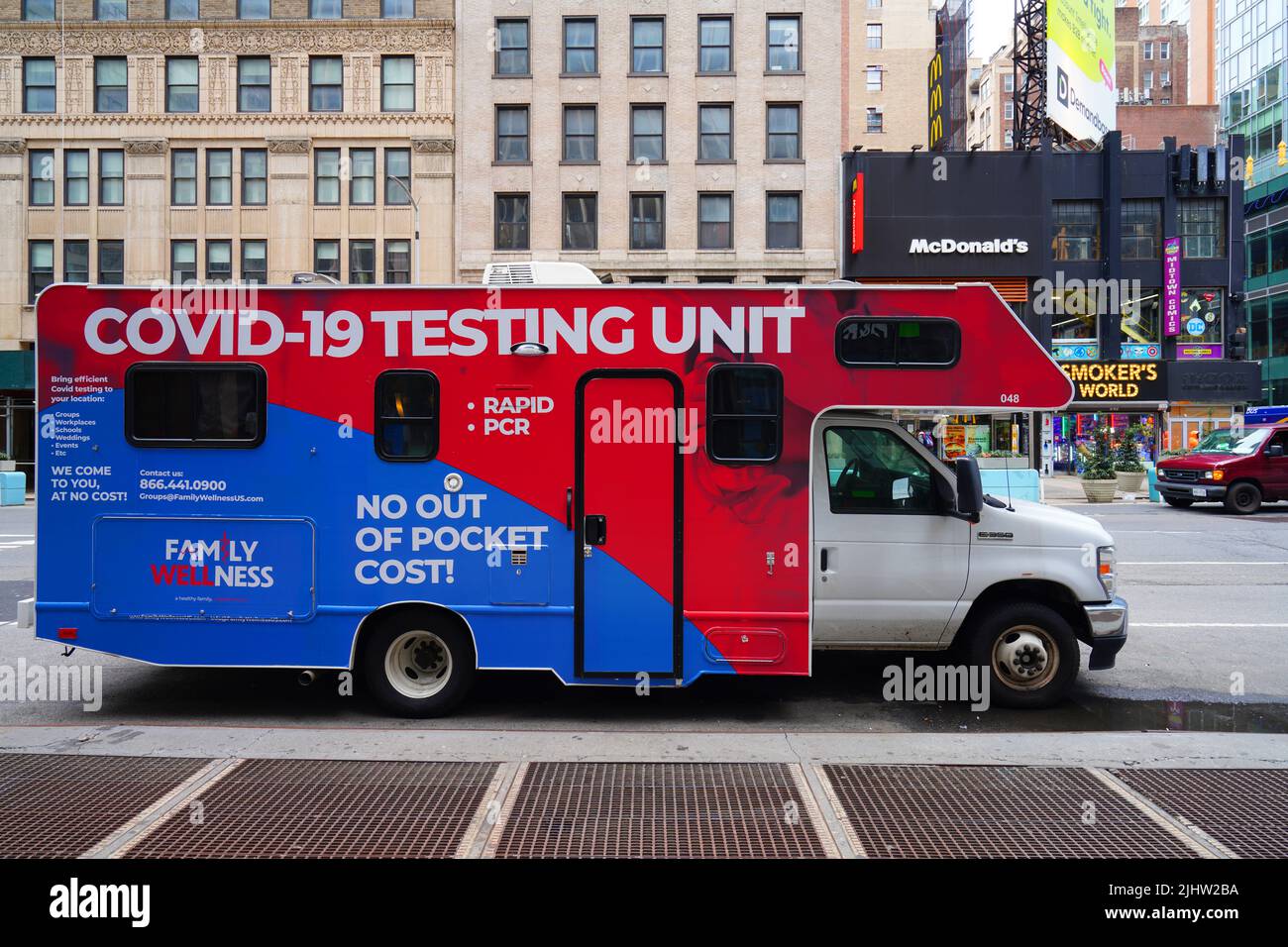 NEW YORK CITY, NY -20 MAR 2022- View of a mobile COVID-19 testing van ...
