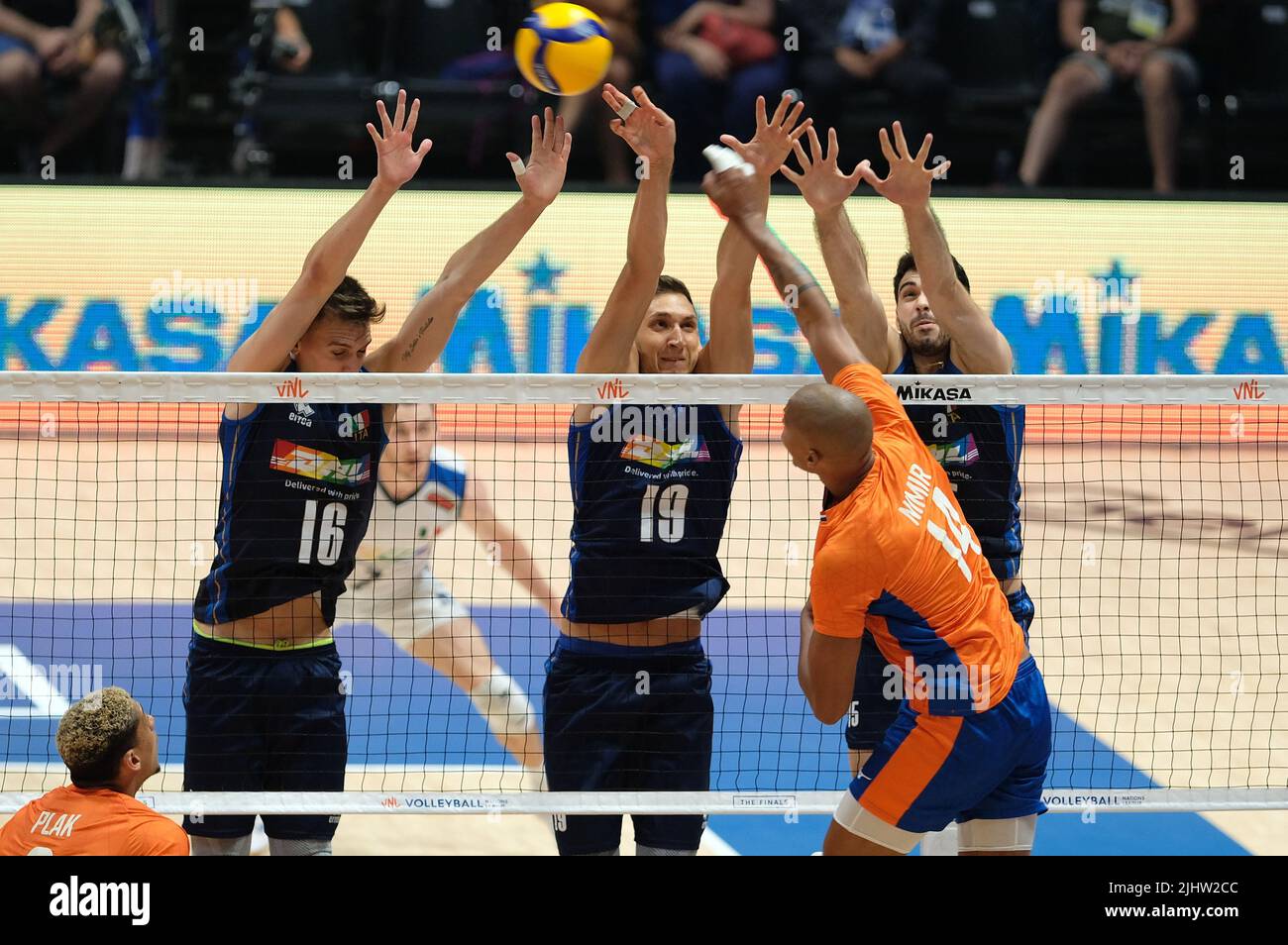 Block of Yuri Romano (ITA) - Roberto Russo (ITA) during the Volleyball ...